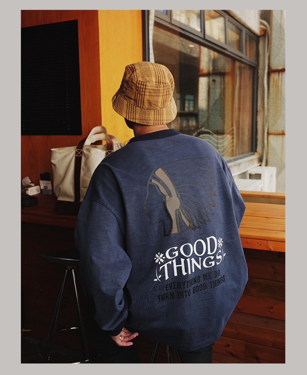 UNBENT 日系复古蜡染印第安印花竹节棉口袋长袖 | 陸號士多 Military Store 666 - 工装KAKI