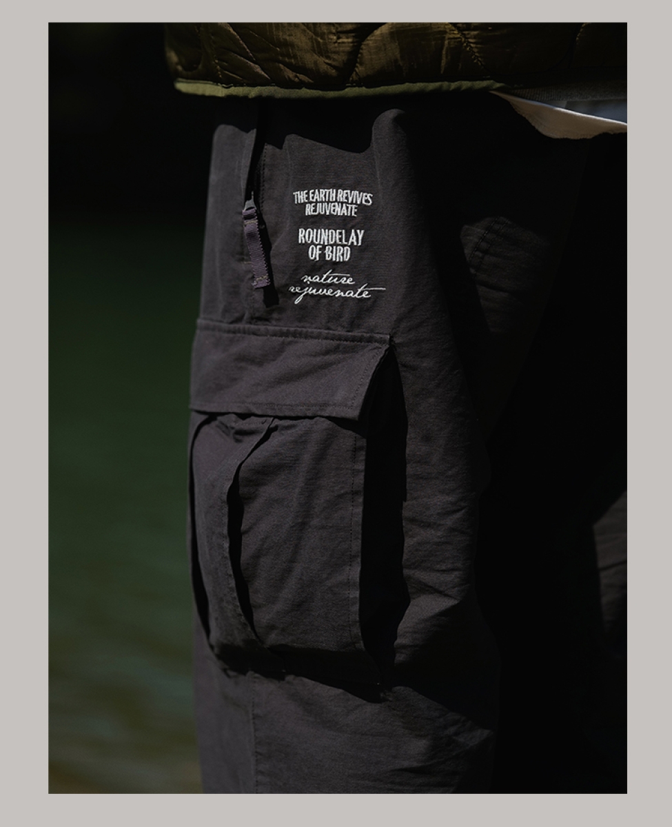 UNBENT 日系复古水洗刺绣口袋斜纹工装裤宽松束脚休闲长裤 | 陸號士多 Military Store 666 - 工装KAKI